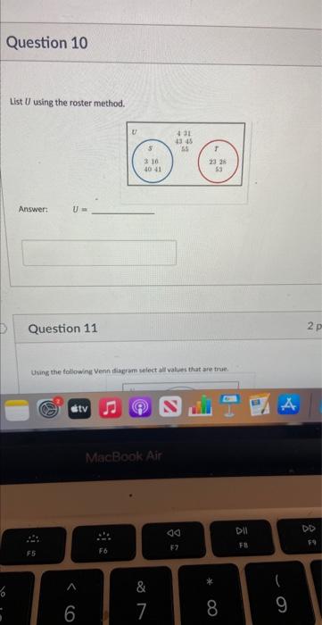 Solved Question 10 List U using the roster method. Answer: | Chegg.com
