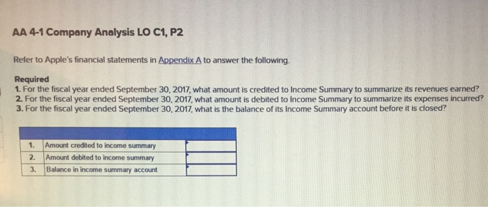 AA 4-1 Company Analysis LO C1, P2 Refer to Apple's | Chegg.com AA 4-1 Company Analysis LO C1, P2 Refer to Apple's | Chegg.com