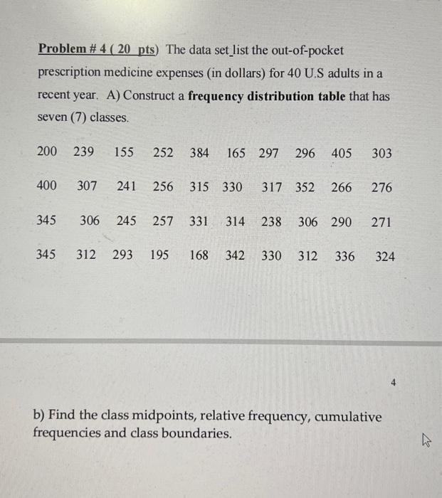 Solved Problem # 4 ( 20pts) The data set_list the | Chegg.com