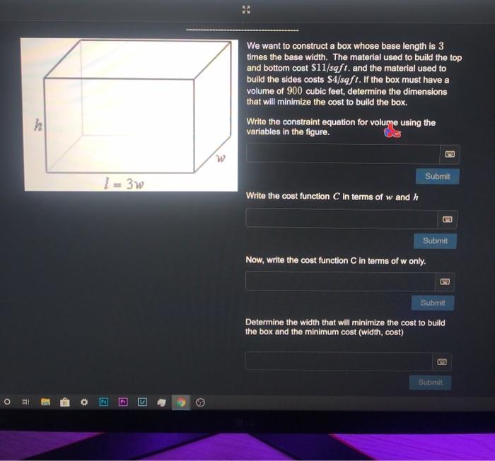 Solved We want to construct a box whose base length is 3 | Chegg.com