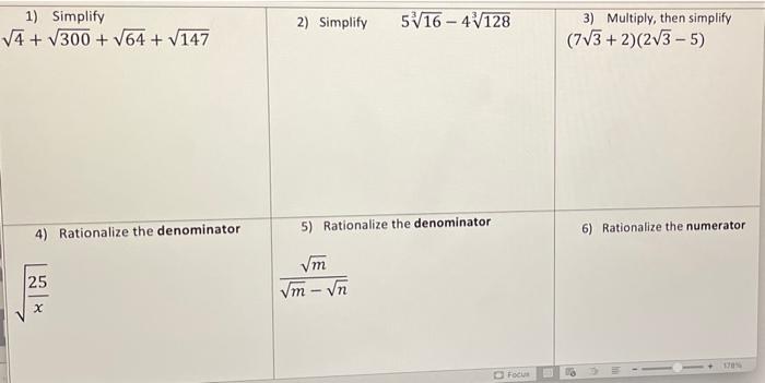Solved 1) Simplify 4 + 300 + V64 + 147 2) Simplify 516 – | Chegg.com