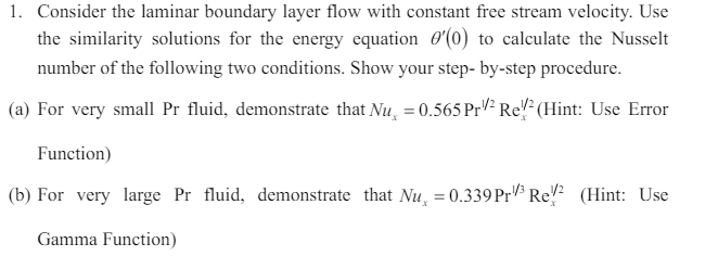 Solved Consider the laminar boundary layer flow with | Chegg.com