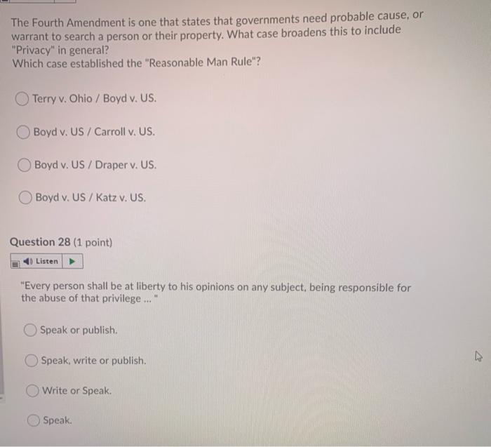 Solved The Fourth Amendment is one that states that | Chegg.com