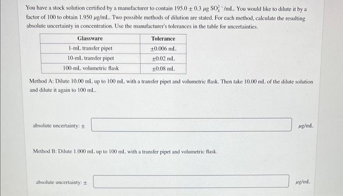 Solved You have a stock solution certified by a manufacturer | Chegg.com