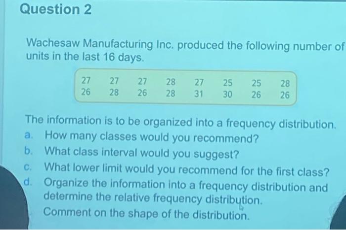 Solved Wachesaw Manufacturing Inc. produced the following | Chegg.com