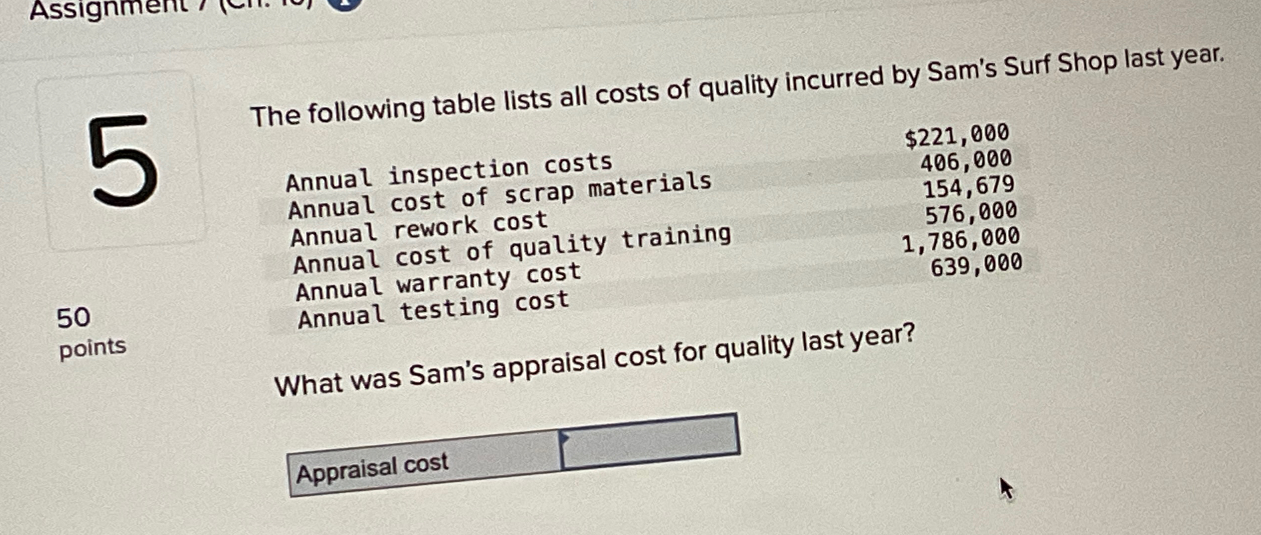 Solved The following table lists all costs of quality | Chegg.com