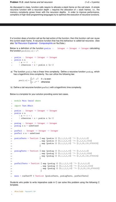 Solved Problem 11.2t stack trames and tail recursion (1+2−3 | Chegg.com