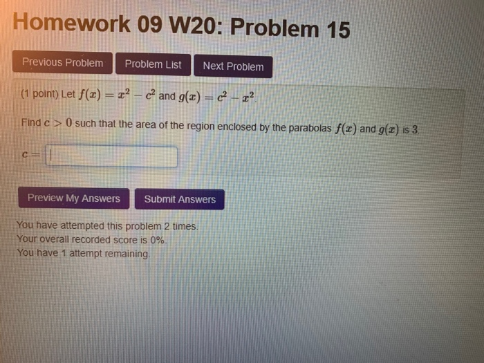 Solved Homework 09 W20: Problem 15 Previous Problem Problem | Chegg.com
