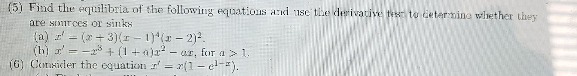 Solved (5) Find the equilibria of the following equations | Chegg.com