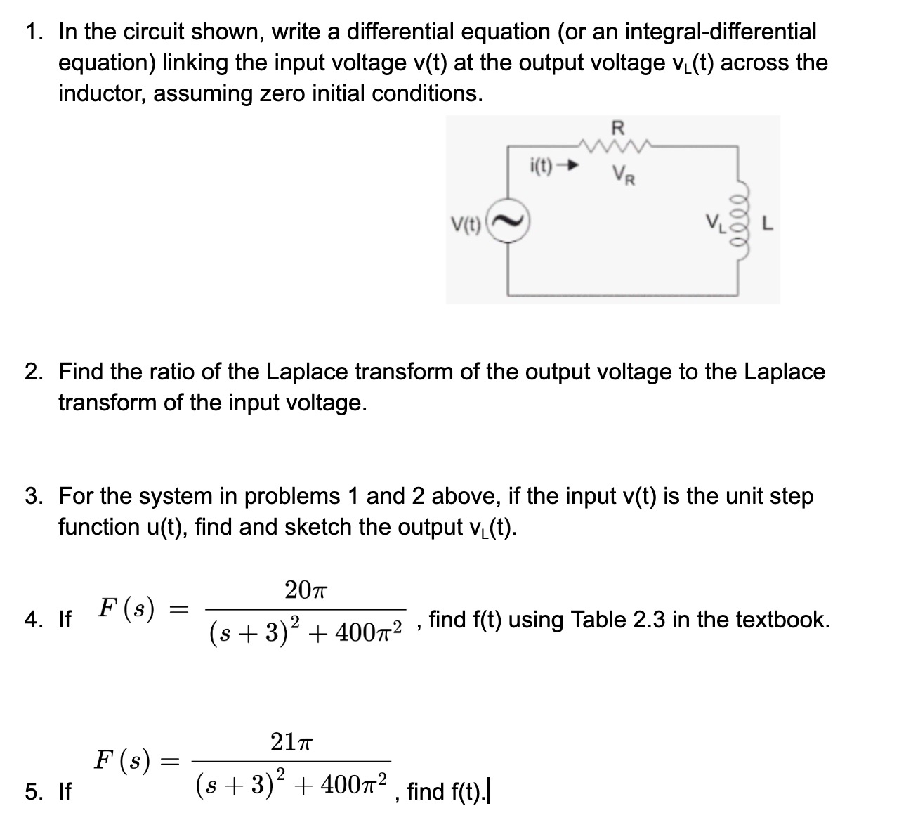 In the circuit shown, write a differential equation | Chegg.com