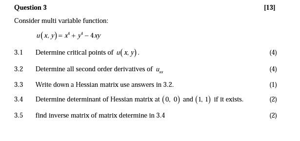 Solved 13 Question 3 Consider Multi Variable Function X 6305