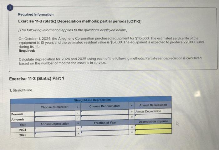 Solved Required information Exercise 11-3 (Static) | Chegg.com