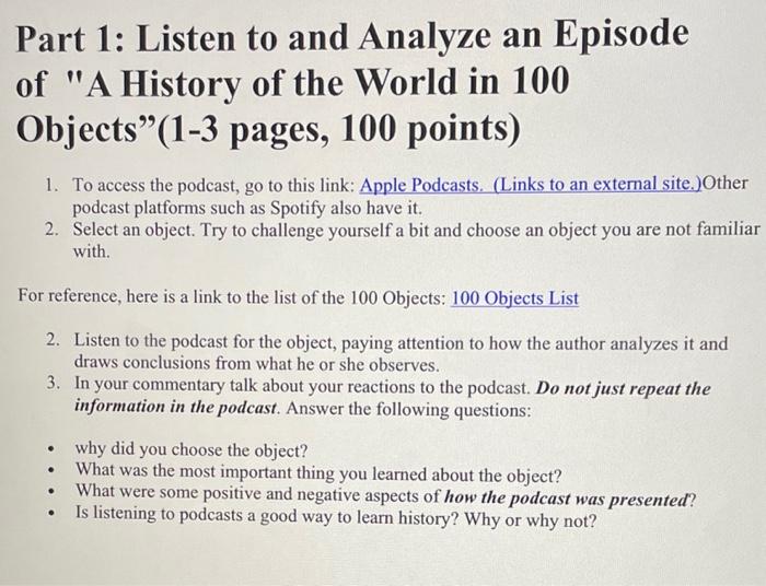 Part 1: Listen to and Analyze an Episode of "A | Chegg.com