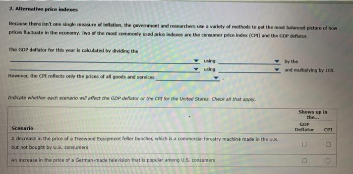 Solved 2. Alternative price indexes Because there isn't one | Chegg.com