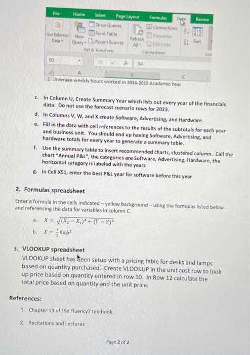 Using MS Excel. Creating simple and complex formulas. | Chegg.com