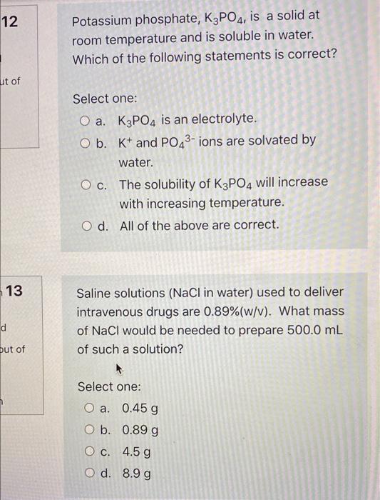 Solved 12 Potassium phosphate, K3PO4, is a solid at room | Chegg.com