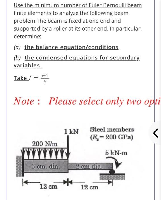 Solved Use the minimum number of Euler Bernoulli beam finite | Chegg.com