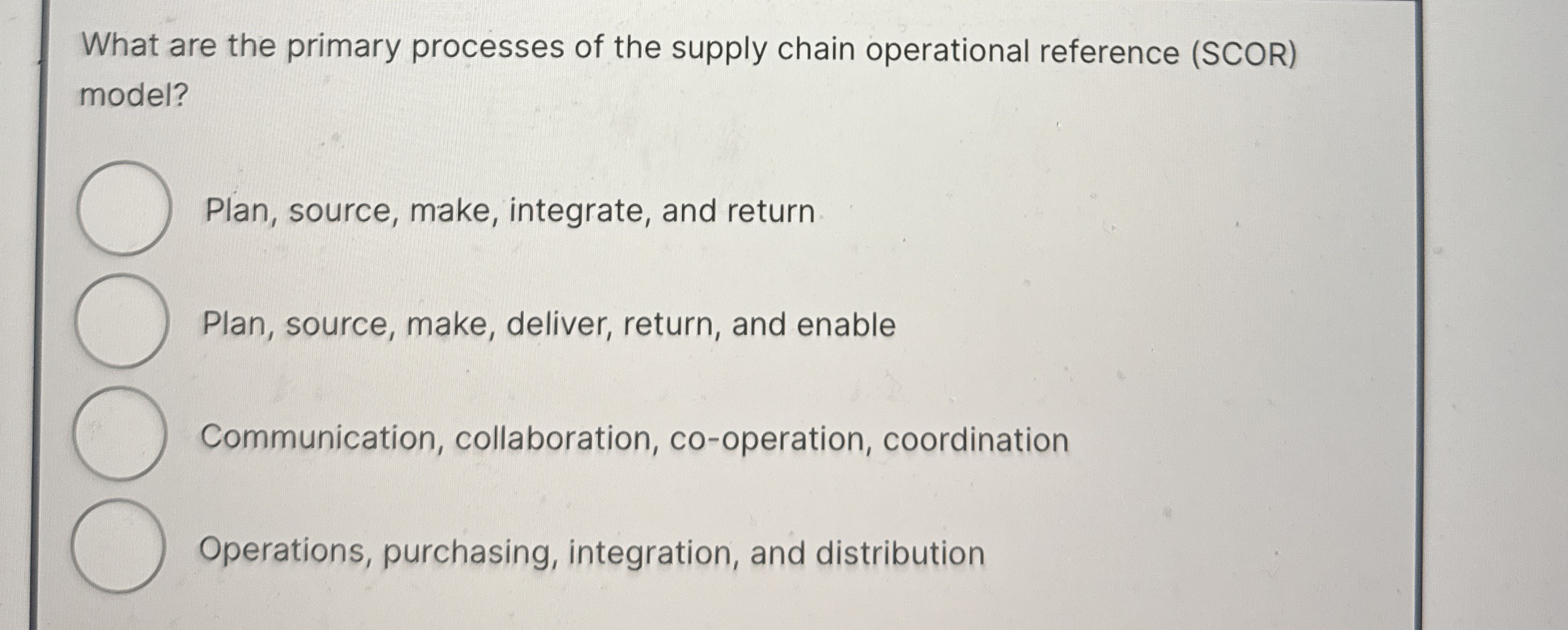 Solved What are the primary processes of the supply chain | Chegg.com