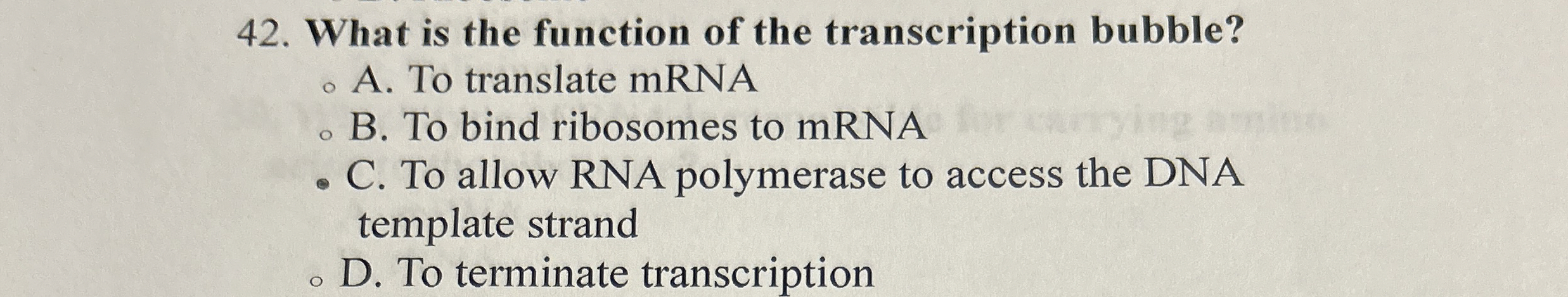 Solved What is the function of the transcription bubble?A. | Chegg.com