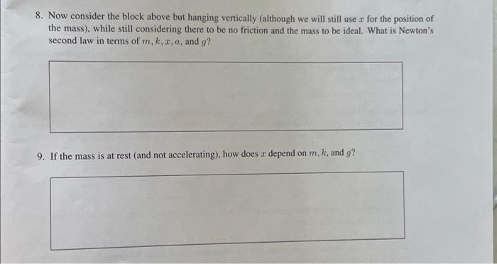 Solved 8. Now consider the block above but hanging | Chegg.com