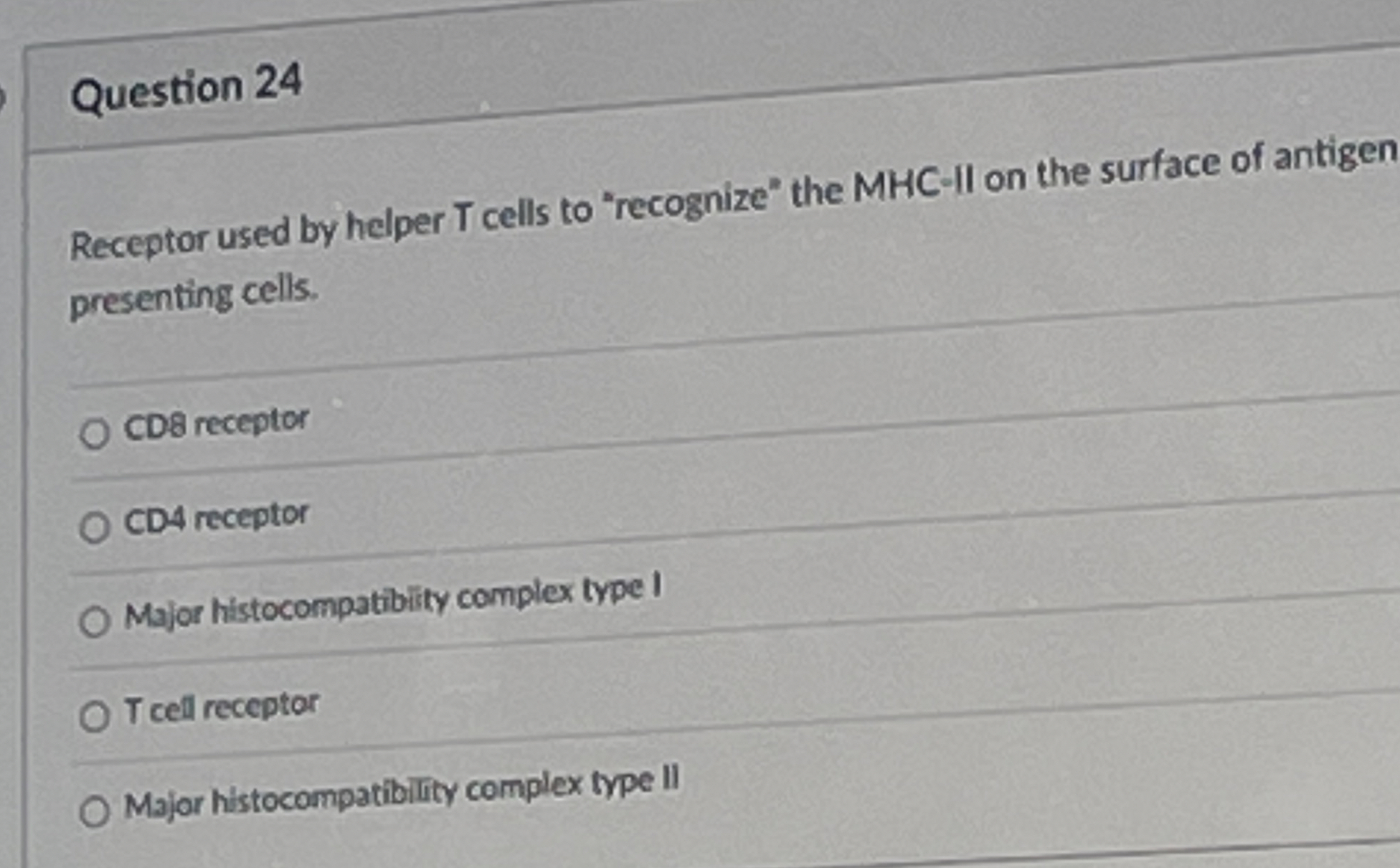 Solved Question 24Receptor used by helper T cells to | Chegg.com
