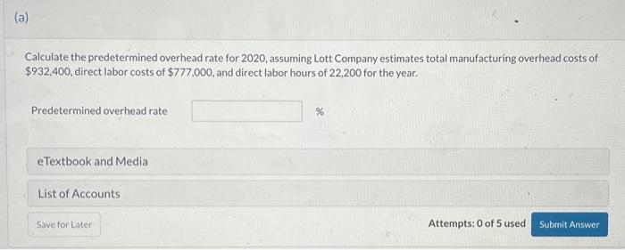 Solved Lott Company uses a job order cost system and applies | Chegg.com
