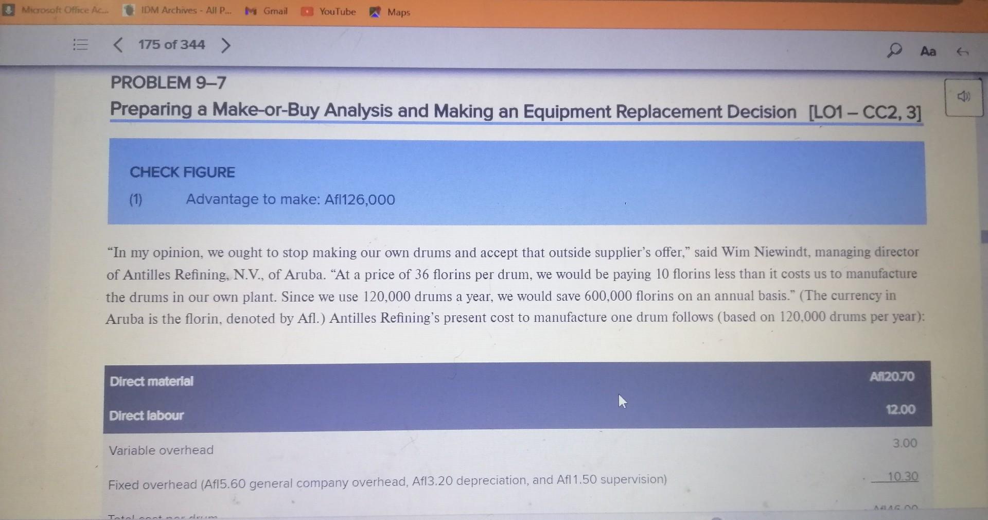Solved PROBLEM 9-7 Preparing a Make-or-Buy Analysis and | Chegg.com