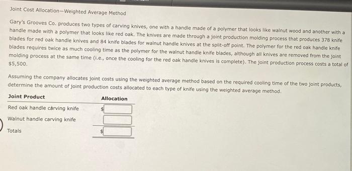 Solved Joint Cost Allocation-Weighted Average Method Gary's | Chegg.com