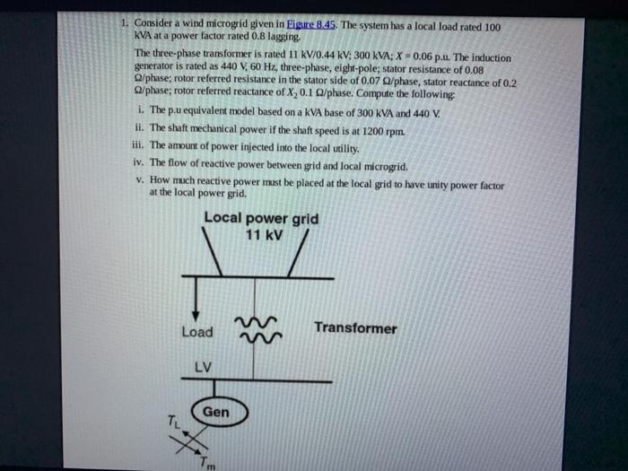 Solved 1. Consider a wind microgrid given in Eigure 8.45. | Chegg.com