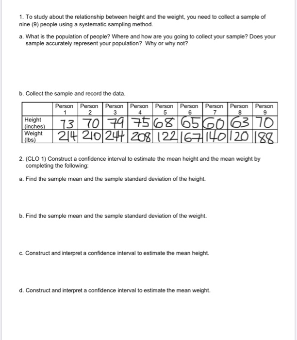 Solved 1. To study about the relationship between height and | Chegg.com