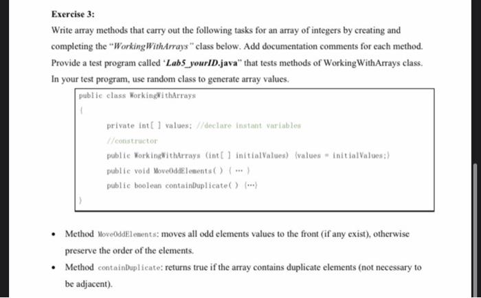 Solved Exercise 3: Write array methods that carry out the | Chegg.com
