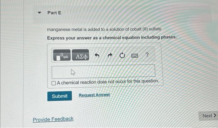 Solved manganese metal is added to a solution of cobalt (II) | Chegg.com
