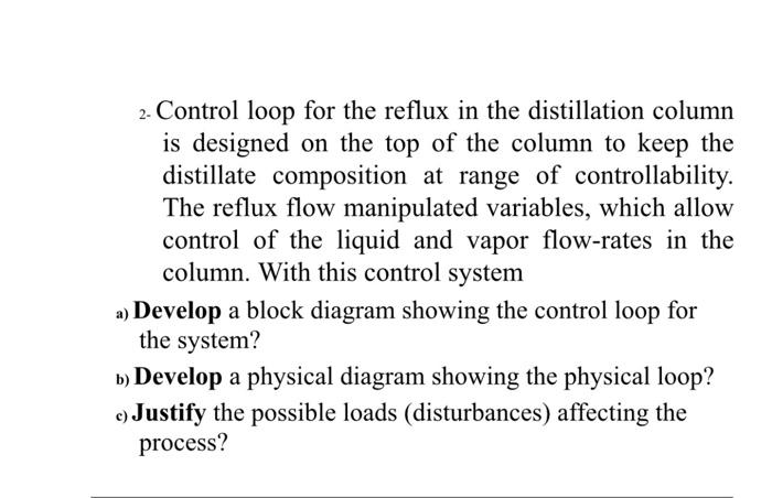 2- Control loop for the reflux in the distillation | Chegg.com