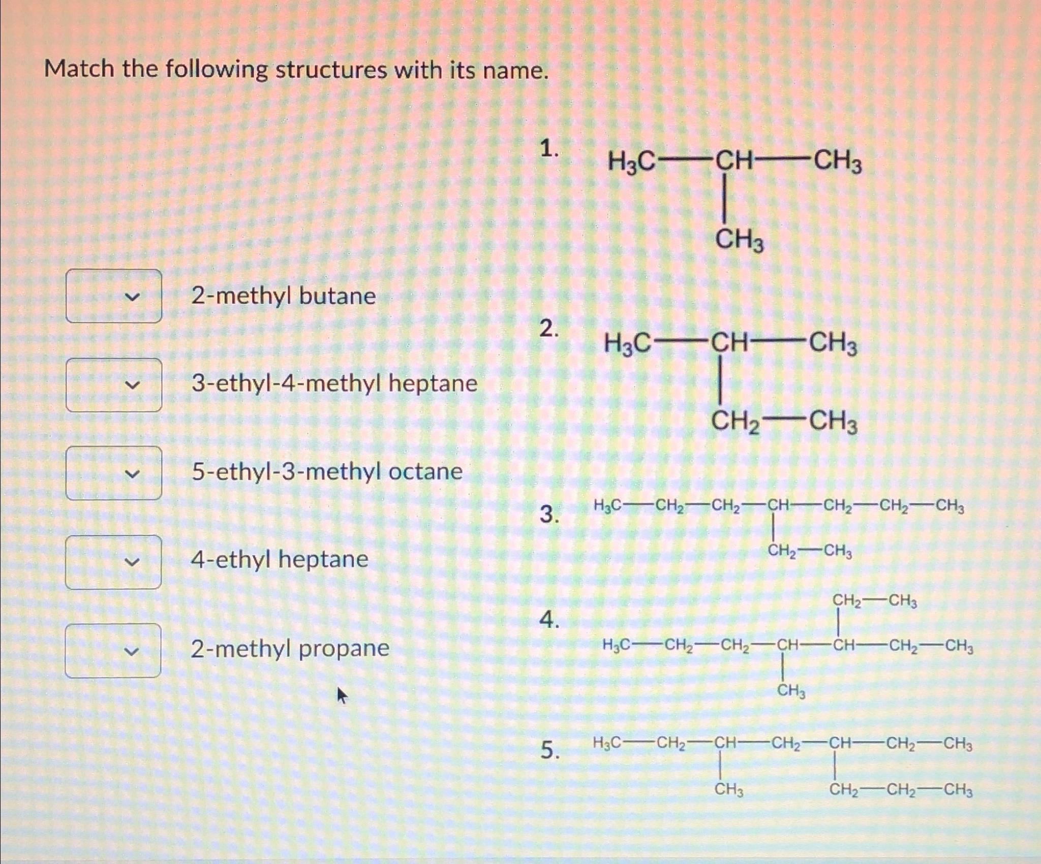 Solved Match the following structures with its name.2-methyl | Chegg.com