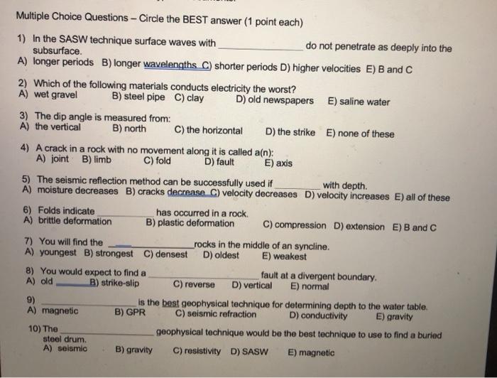Solved Multiple Choice Questions - Circle the BEST answer (1 | Chegg.com