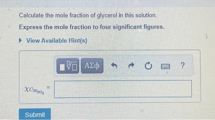 Solved A 2.400 10-2 M solution of glycerol (CH3O3) in water | Chegg.com