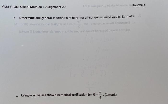 Solved Vista Virtual School Math 30-1 Assignment 2.4 This | Chegg.com