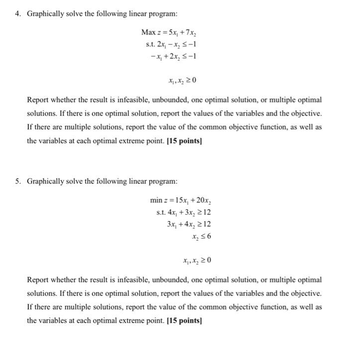 Solved 4. Graphically solve the following linear program: | Chegg.com