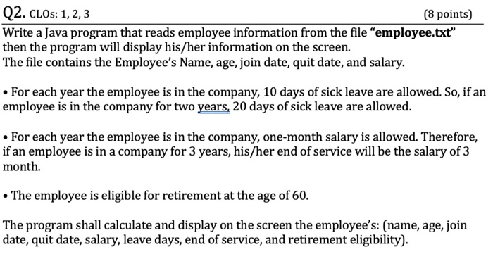 Solved Q2. CLOs: 1, 2, 3 (8 points) Write a Java program | Chegg.com