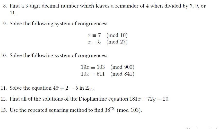 Solved Find a 3-digit decimal number which leaves a | Chegg.com