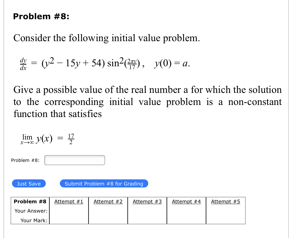 Solved Problem #8:Consider the following initial value | Chegg.com