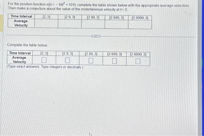 Solved For the position function s(t)=−16t2+1011, complete | Chegg.com