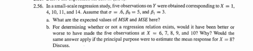 Solved ..56. In a small-scale regression study, five | Chegg.com