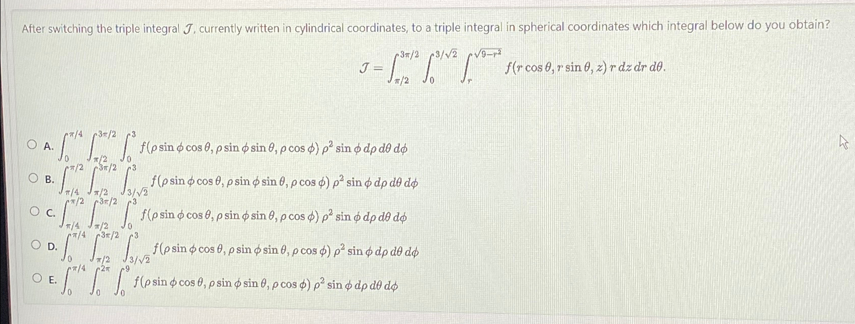 Solved After switching the triple integral J, ﻿currently | Chegg.com