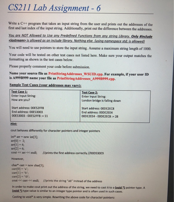 Solved CS211 Lab Assignment - 6 Write a CH program that | Chegg.com