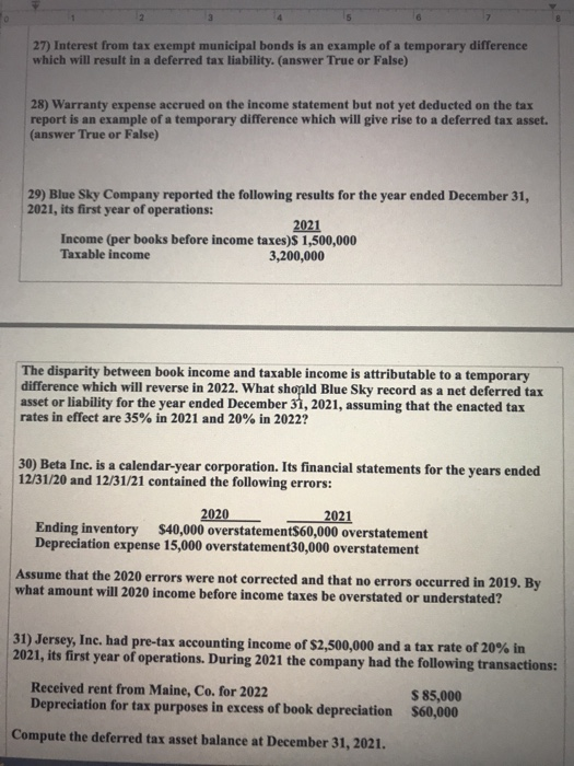 Solved 2 27) Interest from tax exempt municipal bonds is an | Chegg.com