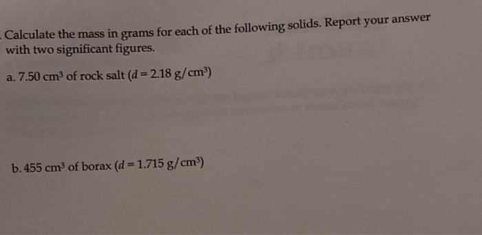 Solved Calculate the volume in milliliters for each of the | Chegg.com