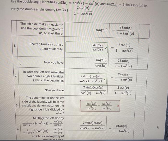 Solved Use the double angle identities cos(2x) = cos? (2) - | Chegg.com