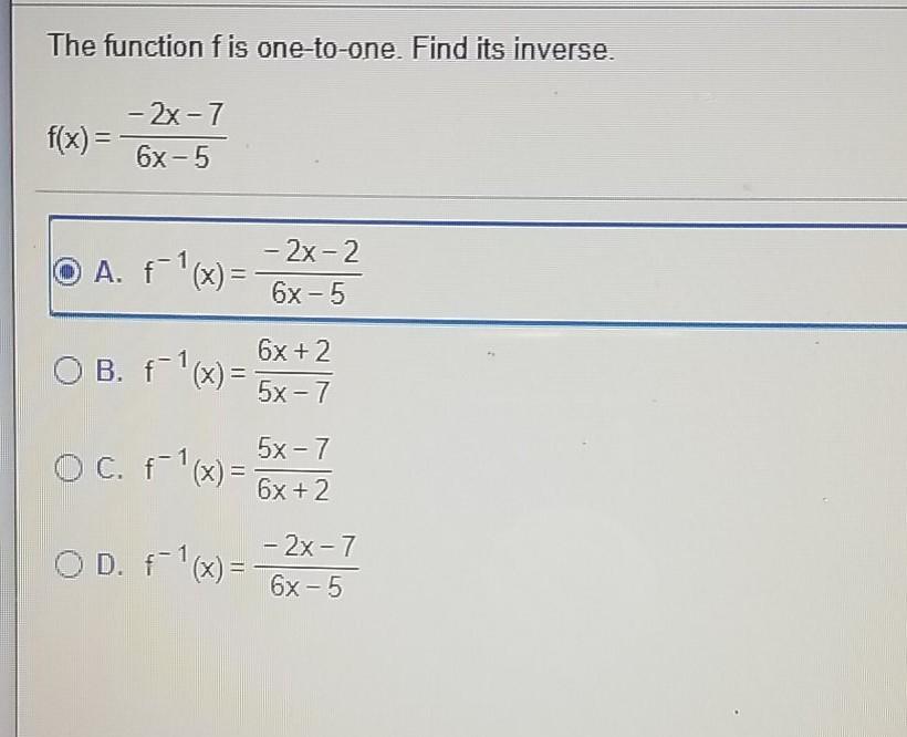 Solved The function f is one-to-one. Find its inverse. f(x) | Chegg.com
