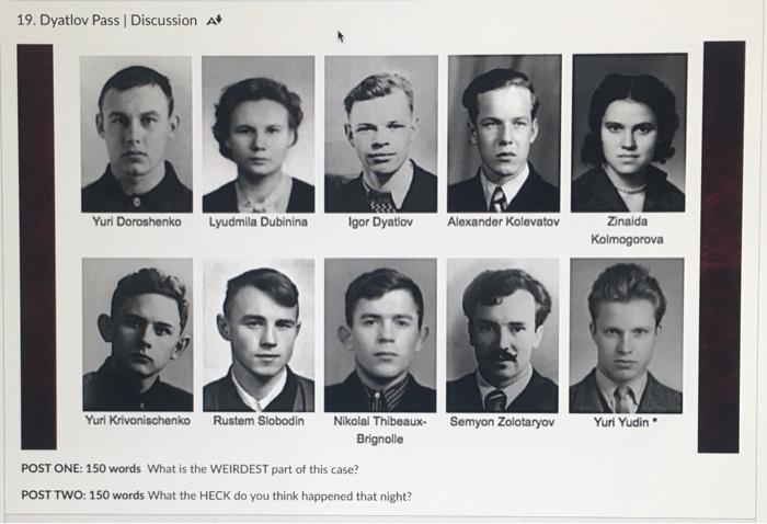 Solved 19. Dyatlov Pass | Discussion At Yuri Doroshenko | Chegg.com